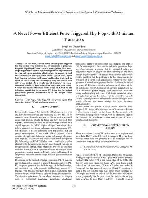A Novel Power Efficient Pulse Triggered Flip Flop With Minimum Pdf Logic Gate Electronic