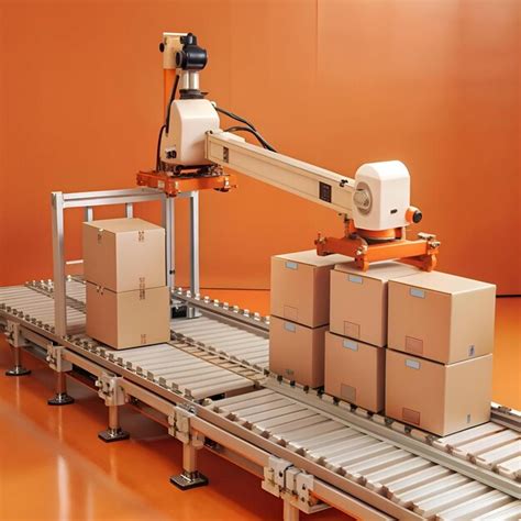 Automated Robotic Arm Sorting Packages On A Conveyor Belt Premium Ai