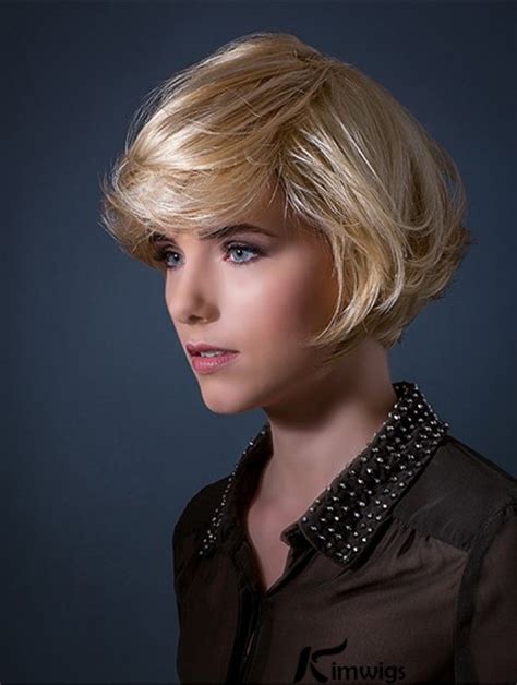 Remy Human Hair Monofilament 8 Bobs Wavy Blonde Short Hair Wigs