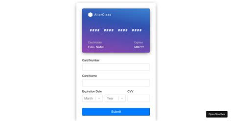Alterclass React Credit Card Form Codesandbox