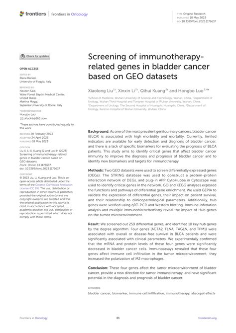 Pdf Screening Of Immunotherapy Related Genes In Bladder Cancer Based On Geo Datasets