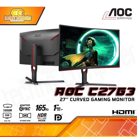 Jual MONITOR AOC C27G3 Curved Gaming Monitor 27 Inch FHD 1920 X 1080 VA 165Hz 1ms