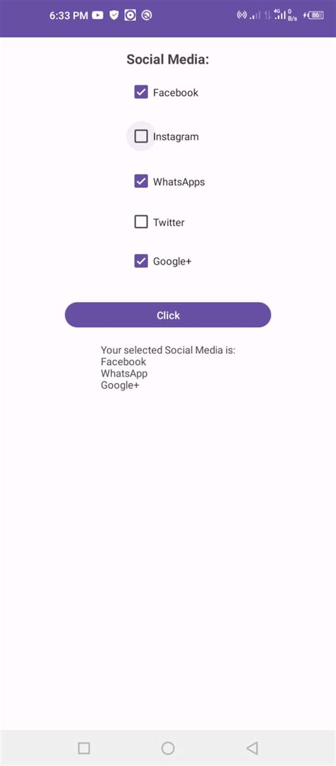 CheckBox Widget In Android Studio With Application Example