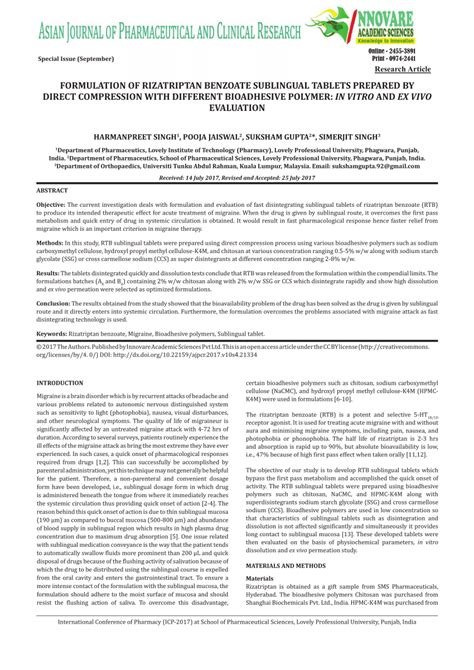 Pdf Formulation Of Rizatriptan Benzoate Sublingual Tablets Prepared