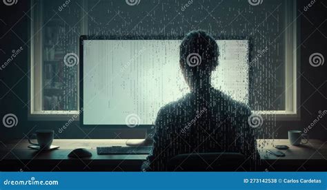 A Computer Programmer Sitting At Their Desk Immersed In Lines Of