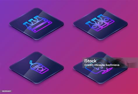 세트 아이소 메트릭 라인 나무 상자에 담긴 우유 밀크 쉐이크 및 유방 파란색 사각형 버튼입니다 벡터 3차원 형태에 대한 스톡 벡터 아트 및 기타 이미지 Istock