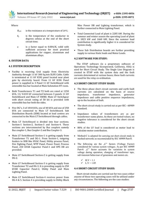 Short Circuit Analysis Of Electrical Distribution System For Industry
