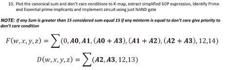 Solved 10 Plot The Canonical Sum And Dont Care Conditions