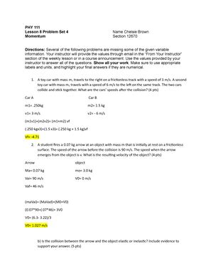 PHY111 13 PHY 111 Lesson 6 Problem Set 6 PHY 111 Rio Salado Studocu