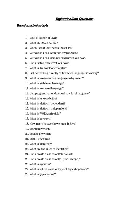 topic wise java questions topic wise java questions basics variables