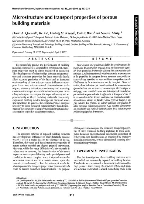 Pdf Microstructure And Transport Properties Of Porous Building Materials