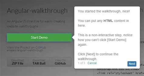 angular based website walkthrough widget angular script