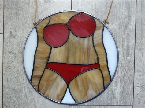 Girl In A Red Bathing Suit Glass Erotic Suncatcher Sexy Cute Etsy