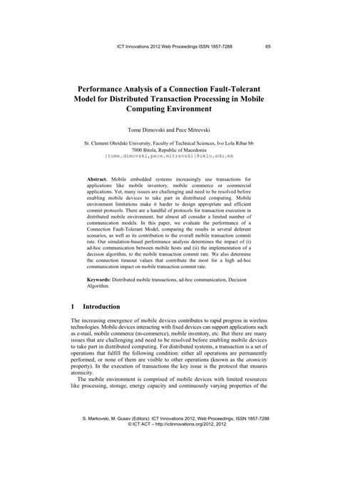 Pdf Performance Analysis Of A Connection Fault Tolerant Model For