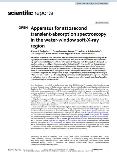 Pdf Apparatus For Attosecond Transient Absorption Spectroscopy In The Water Window Soft X Ray