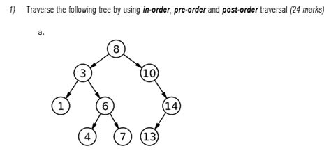 Solved 1 Traverse The Following Tree By Using In Order Chegg Com