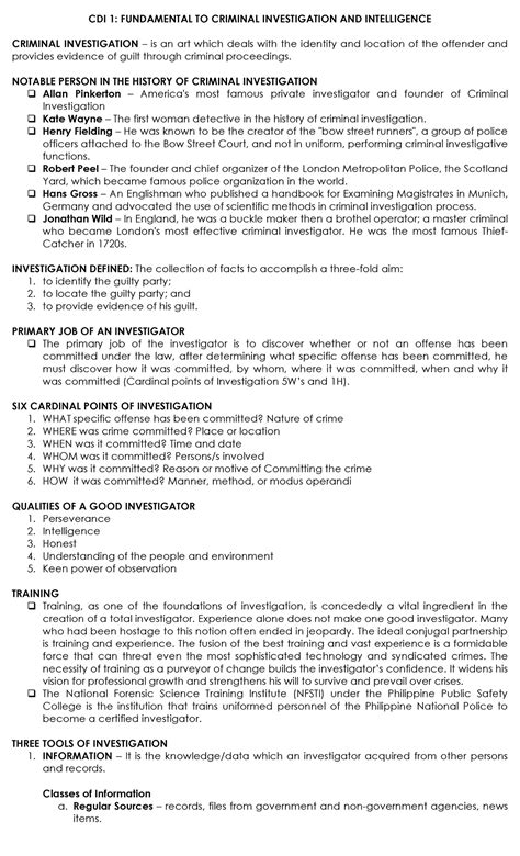 Cdi 1 Fundamental To Criminal Investigation And Intelligence Cdi 1 Fundamental To Criminal