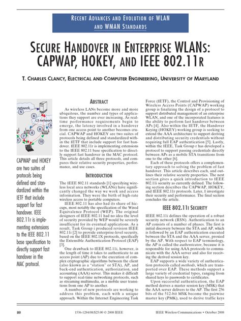 Secure Handover Enterprise Wlan Capwap Hokey Ieee 80211r2008 Download Free Pdf Computer