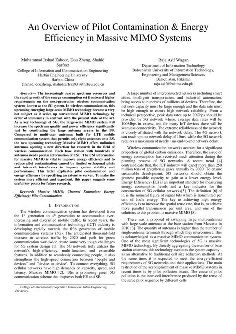Pdf An Overview Of Pilot Contamination And Energy Efficiency In Massive Mimo Systems