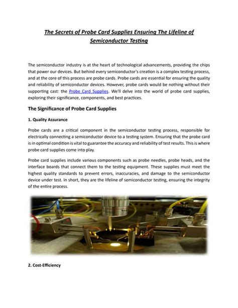 Design Considerations For Probe Cards Ensuring Precision In Semiconductor Testing Pdf