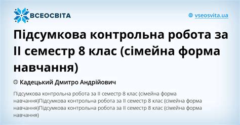 Підсумкова контрольна робота за ІІ семестр 8 клас сімейна форма навчання Тест Інформатика