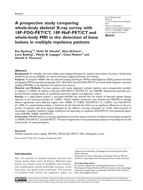 Pdf A Prospective Study Comparing Whole Body Skeletal X Ray Survey