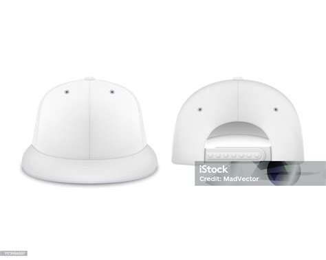 벡터 3d 사실적인 렌더링 흰색 빈 야구 모자 아이콘 설정 닫닫기 흰색 배경에 격리 모형 브랜딩 광고를 위한 디자인 템플릿 전면 및 후면 뷰 0명에 대한 스톡 벡터 아트 및