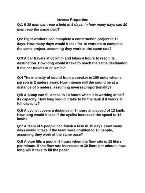 Inverse Proportion Pdf