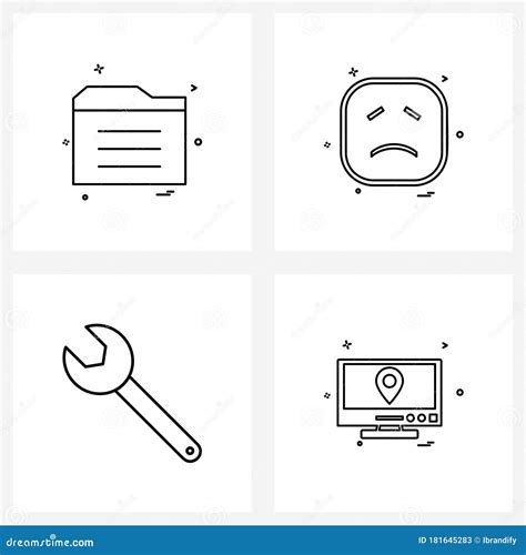 Set Of 4 Simple Line Icons For Web And Print Such As File Tools