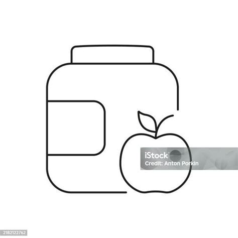 사과 라인 아이콘이 있는 항아리 건강한 식생활과 영양 보충의 상징 건강과 웰빙 개념 고립된 벡터 삽화 건강한 생활방식에 대한 스톡 벡터 아트 및 기타 이미지 Istock