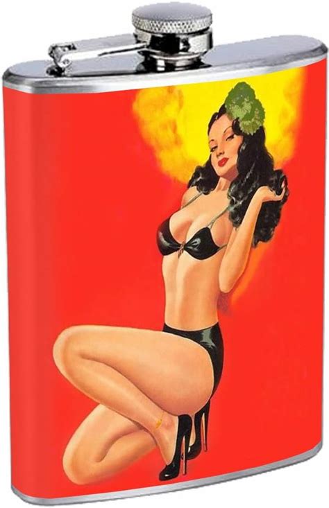 Amazon Com Flask Oz Stainless Steel Sexy Hot Pin Up Girl Design Alcohol And Spirits