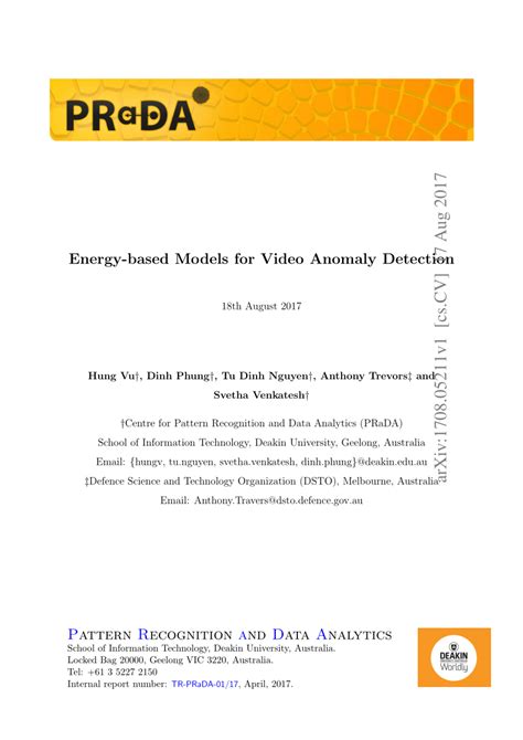 Pdf Energy Based Models For Video Anomaly Detection