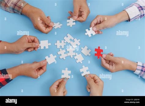 Hand Connect Jigsaw Parts With Word Problem Solution Symbol Of