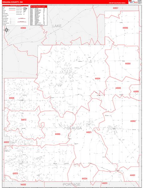 Geauga County Oh Zip Code Wall Map Red Line Style By Marketmaps Mapsales