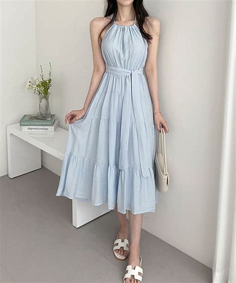 레이나 여름 홀터넥 리본 캉캉 플레어 롱원피스 휴양지룩 바캉스룩 나시원피스 휴양지원피스 바캉스원피스 스냅사진 비치룩 비치원피스 호캉스룩 데이트룩