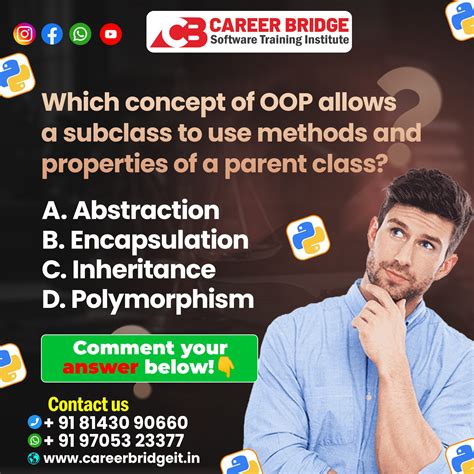 Career 📢 Python Quiz Time Which Concept Of Oop Allows A Subclass To Use Methods And