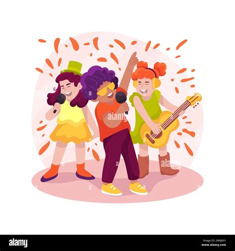 Cantando Con Niños Aislados Ilustración Vectorial De Dibujos Animados