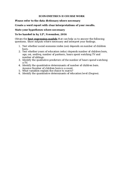 Doc Econometrics Ii Course Work