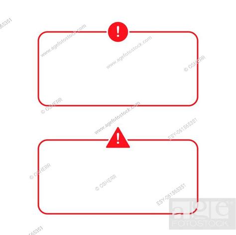 Notification Warning Message Icon Set Red Frame With Caution Sign Isolated Vector Stock Vector