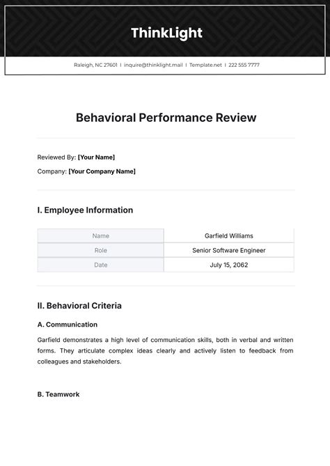 Free Behavioral Performance Review Template To Edit Online
