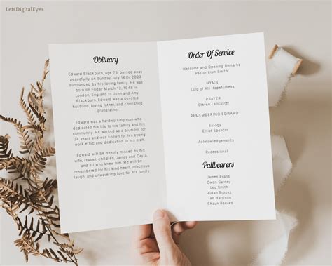 Basic Funeral Program Template Simple Memorial Service Etsy