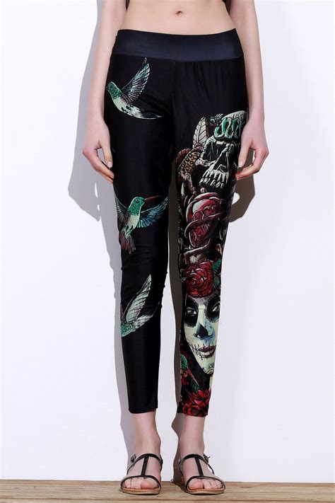 [48 Off] Active Elastic Waist Bird And Skull Print Slimming Womens