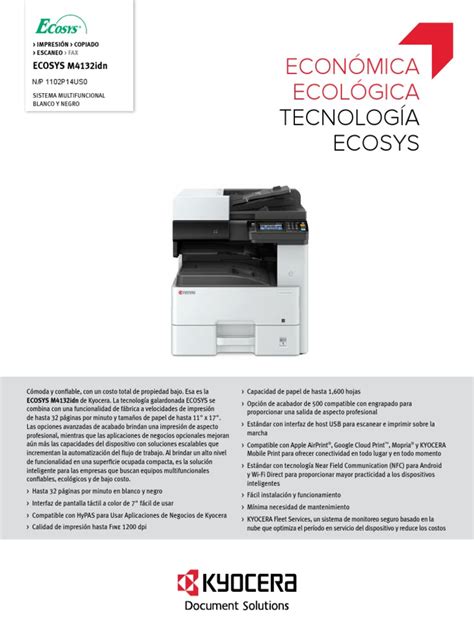 Ecosys M4132idn Pdf Impresora Computación Controlador De Interfaz De Red