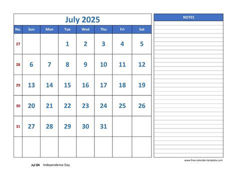 2025 Calendar Printable July