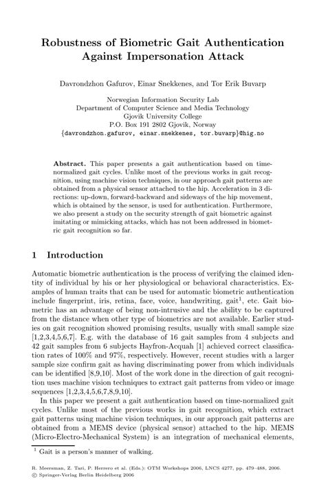 Pdf Robustness Of Biometric Gait Authentication Against Impersonation Attack