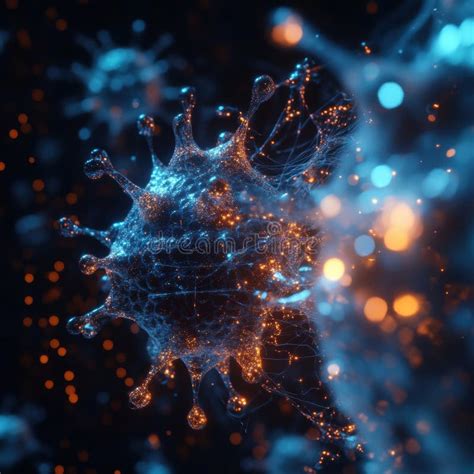 Detailed 3d Visualization Displaying A Complex Virus Structure With Glowing Molecular Details