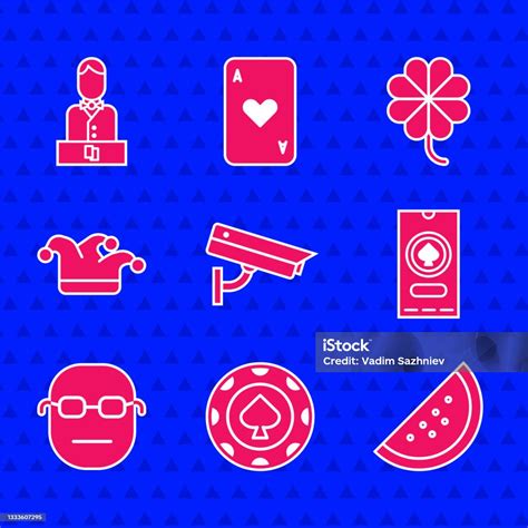 보안 카메라 카지노 칩 수박슬롯 머신 포커 토너먼트 초대장 포커 플레이어 조커 플레이 카드 클로버 및 딜러 아이콘을 설정합니다 벡터 0명에 대한 스톡 벡터 아트 및 기타