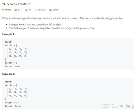 74 search a 2d matrix 知乎
