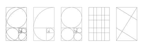 Set Of Golden Ratio Flat Template Method Golden Section Mockup Fibonacci Array Numbers Shapes