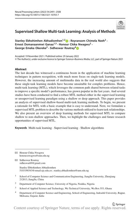Supervised Shallow Multi Task Learning Analysis Of Methods Request Pdf